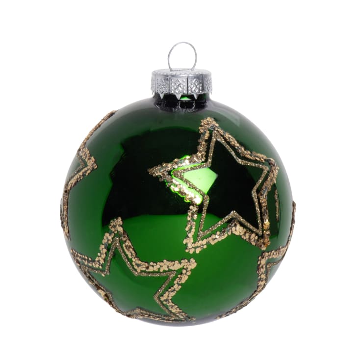 Bola de Navidad de cristal verde y estrella de purpurina dorada Super Santa | Maisons du Monde