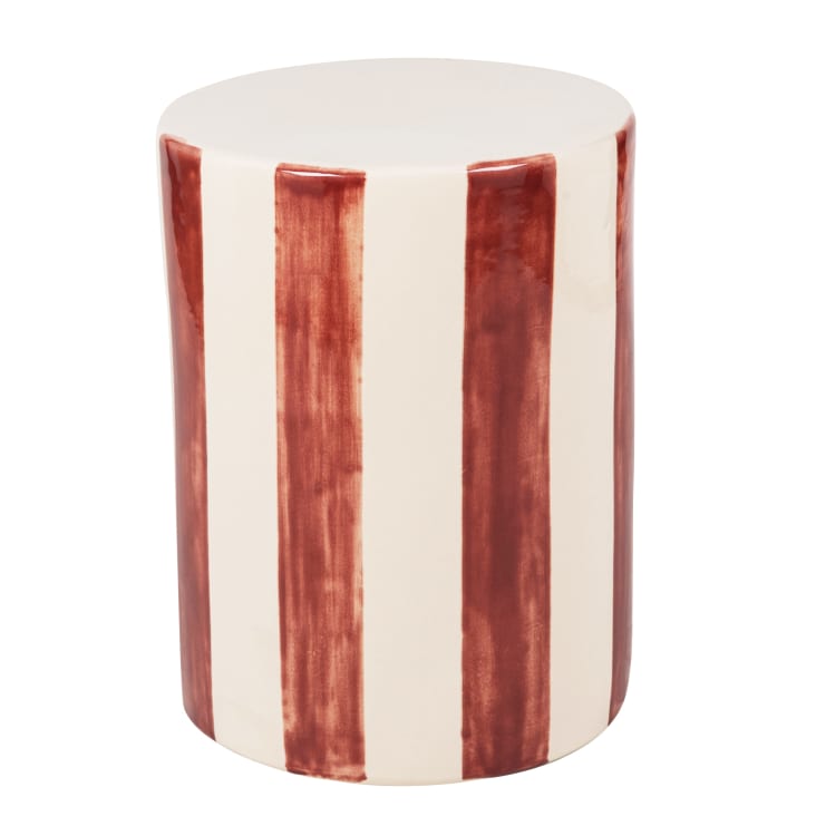 Bout de canapé en céramique à rayures bordeaux et blanches Isabella ...