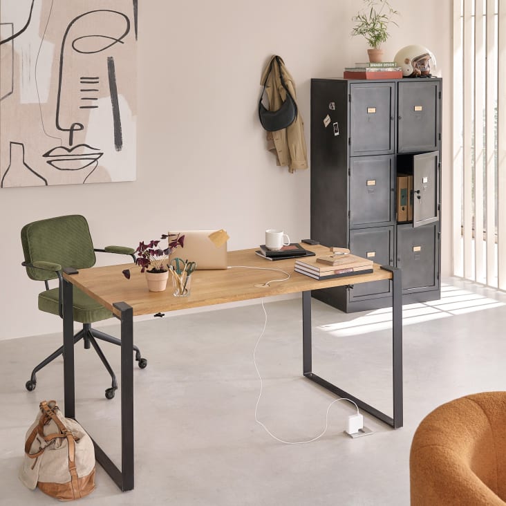 Bureau professionnel en manguier massif et métal noir Hoxton Business ...