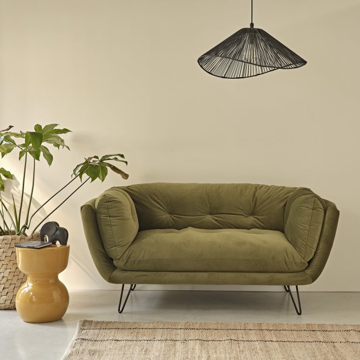 Canapé 2/3 places en velours vert mousse Dot | Maisons du Monde