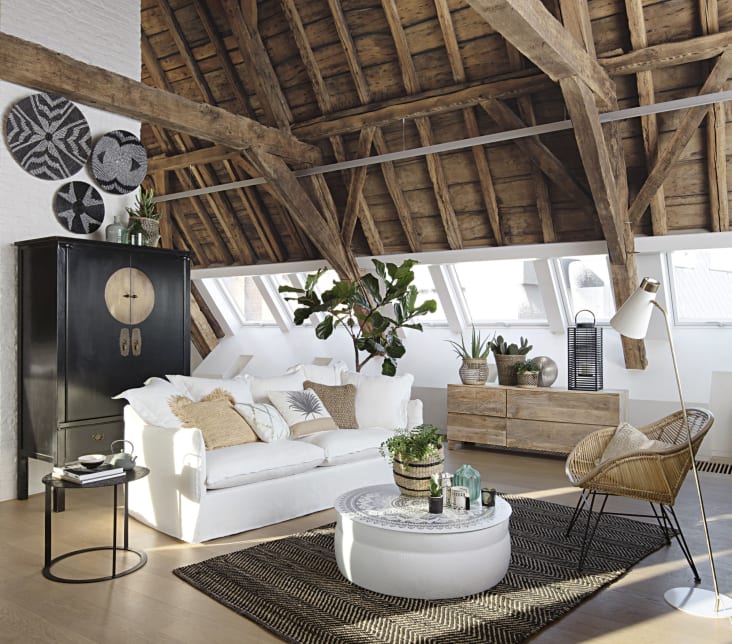 Canapé 3/4 places en lin lavé blanc Barcelone | Maisons du Monde