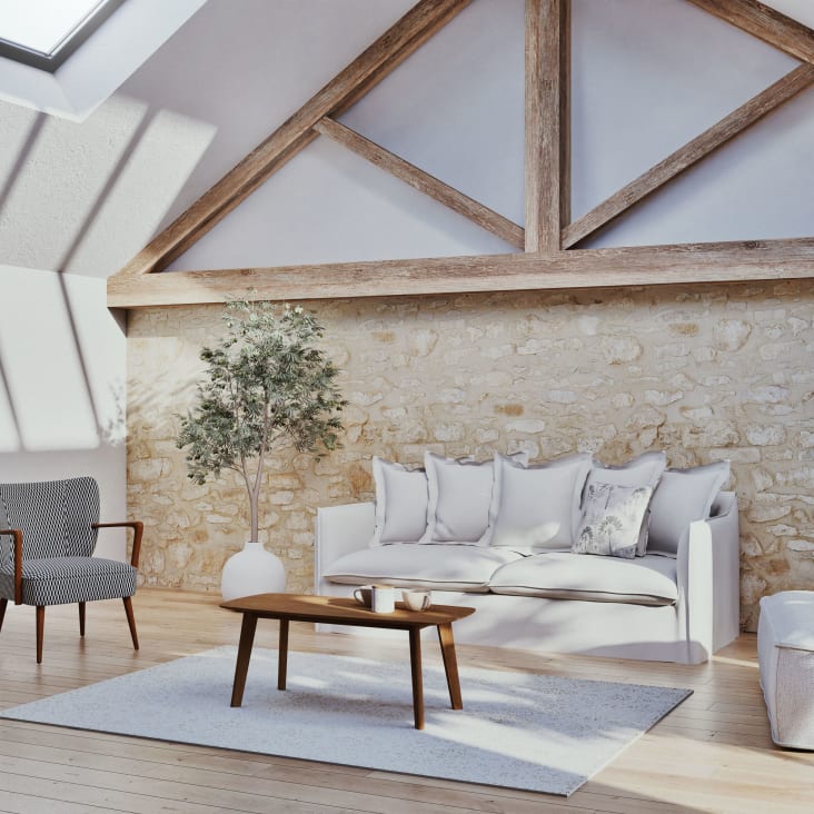 Canapé 3/4 places en lin lavé blanc Barcelone | Maisons du Monde