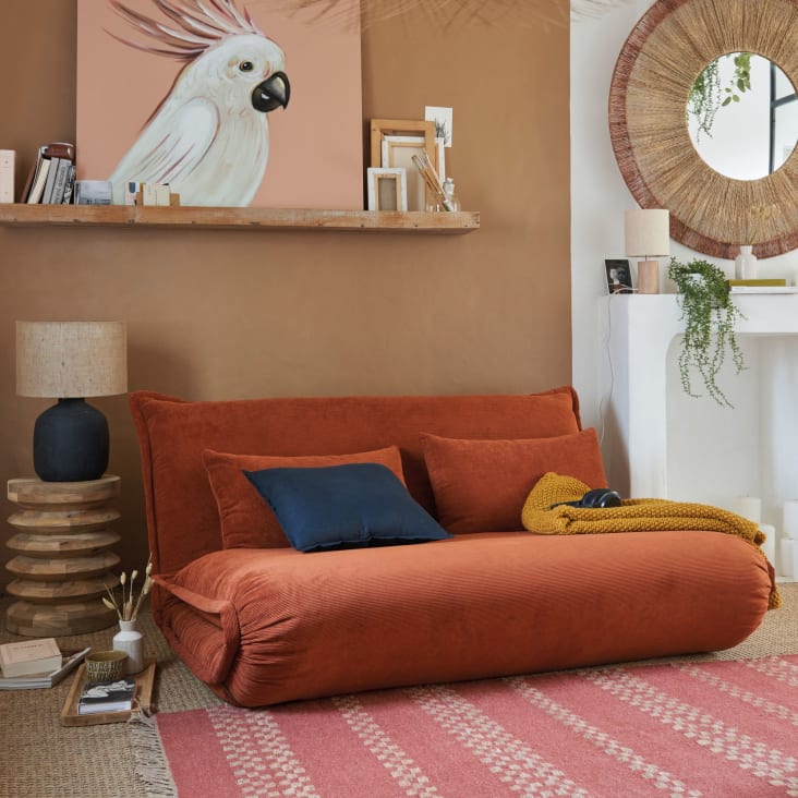 Canapé clic-clac 2 places en velours côtelé vert Hallen | Maisons du Monde