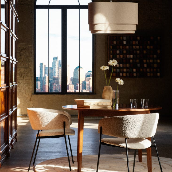 Candeeiro de teto em três níveis em poliéster reciclado bege e cru Estee | Maisons du Monde