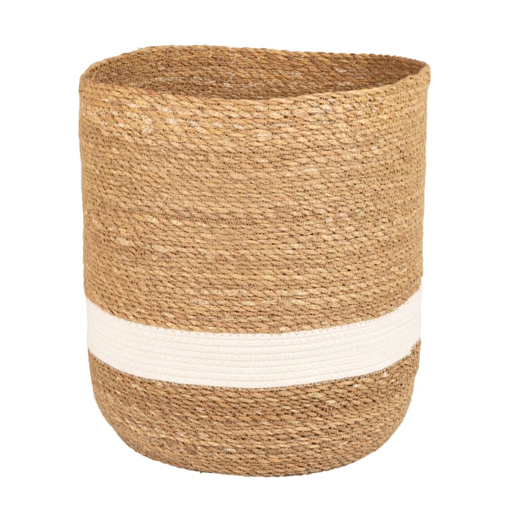 Cesto de la ropa de junco de mar y algodón beige y blanco EVA | Maisons ...