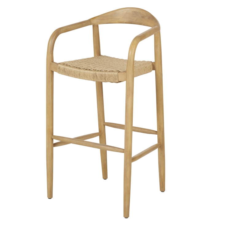 Chaise haute de bar en bois d'acacia et résine recyclée tressée H78 ...