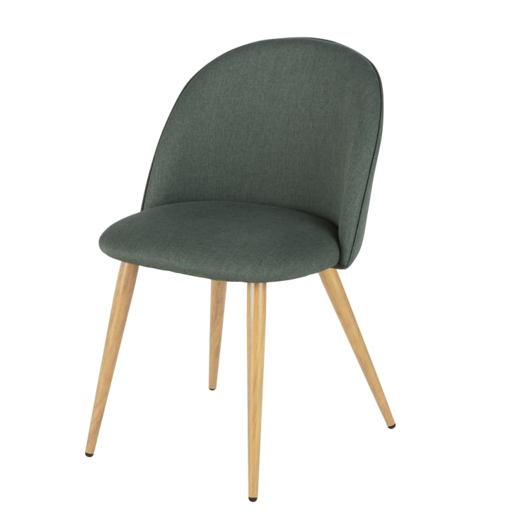 Chaise vintage en tissu recyclé vert et acier imitation chêne ...