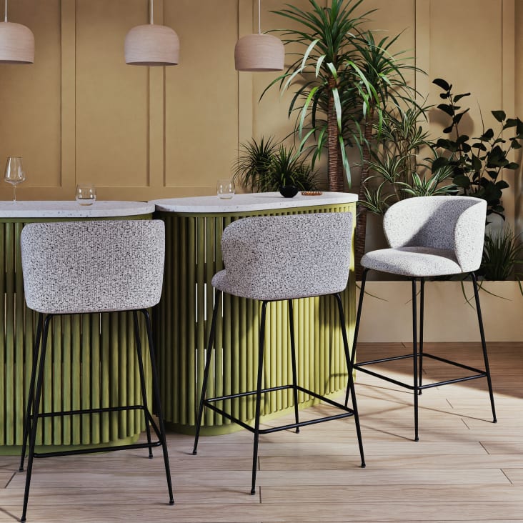 Chaises hautes de bar gris chiné et pieds en acier noir (x2) H77 Kate ...