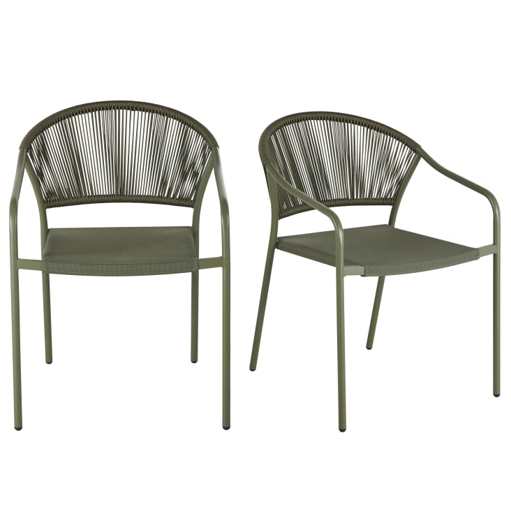 Chaises professionnelles en acier, textilène et corde vert kaki (x2 ...