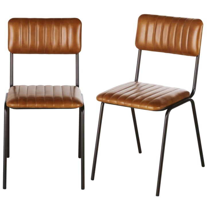 Chaises professionnelles en cuir marron et acier noir (x2) Dalston ...