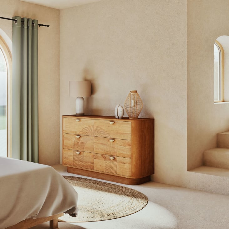 Commode double 6 tiroirs en bois de manguier et métal coloris laiton ...