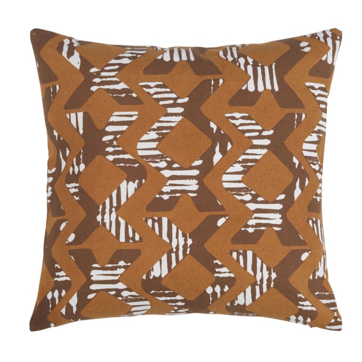 Coussin en coton caramel imprimé écru 45x45 MAWE | Maisons du Monde