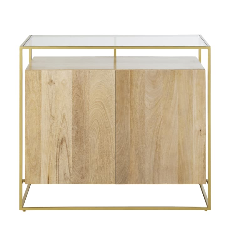 Credenza a 2 ante in vetro temperato e metallo color ottone Connor ...