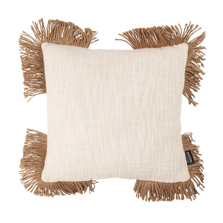 Cuscino in cotone bianco con frange in juta 30x30 cm Romeo | Maisons du ...