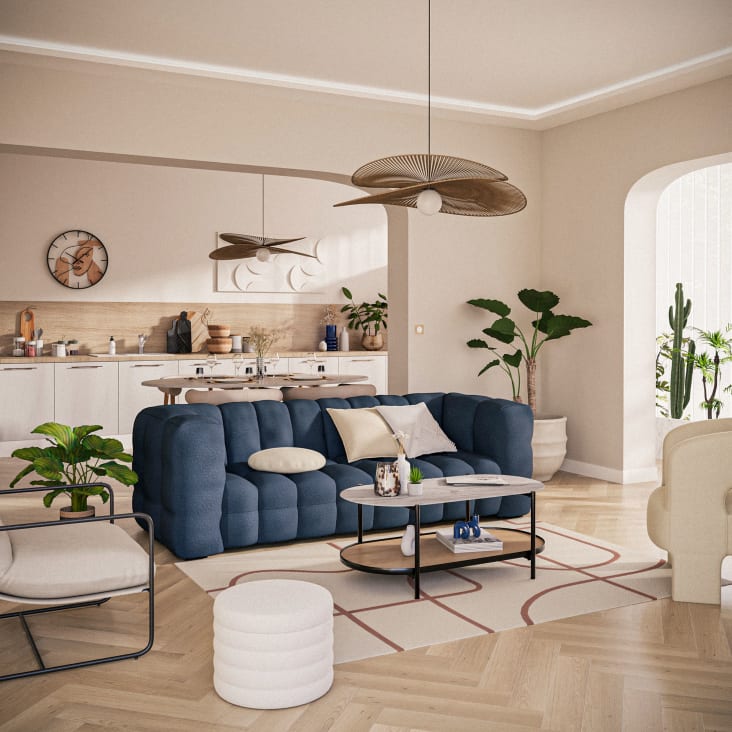 Divano a 3/4 posti in tessuto bouclé blu notte Lilo | Maisons du Monde