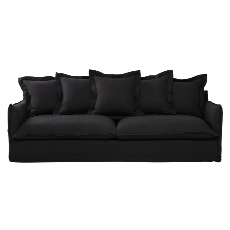 Divano color antracite in lino slavato 5 posti Barcelone | Maisons du Monde