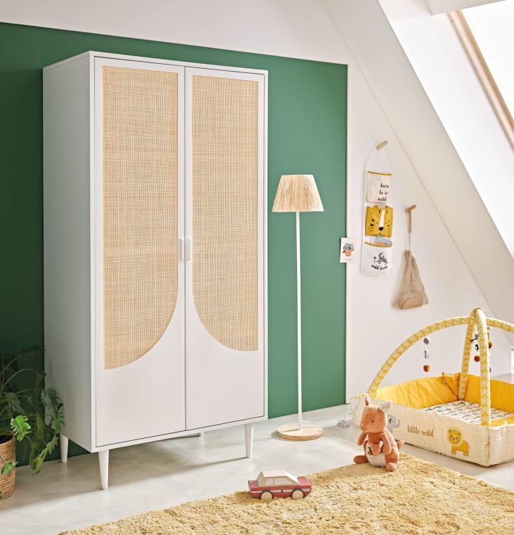 Dressing 2 portes battantes blanc cannage en rotin beige Lagos ...
