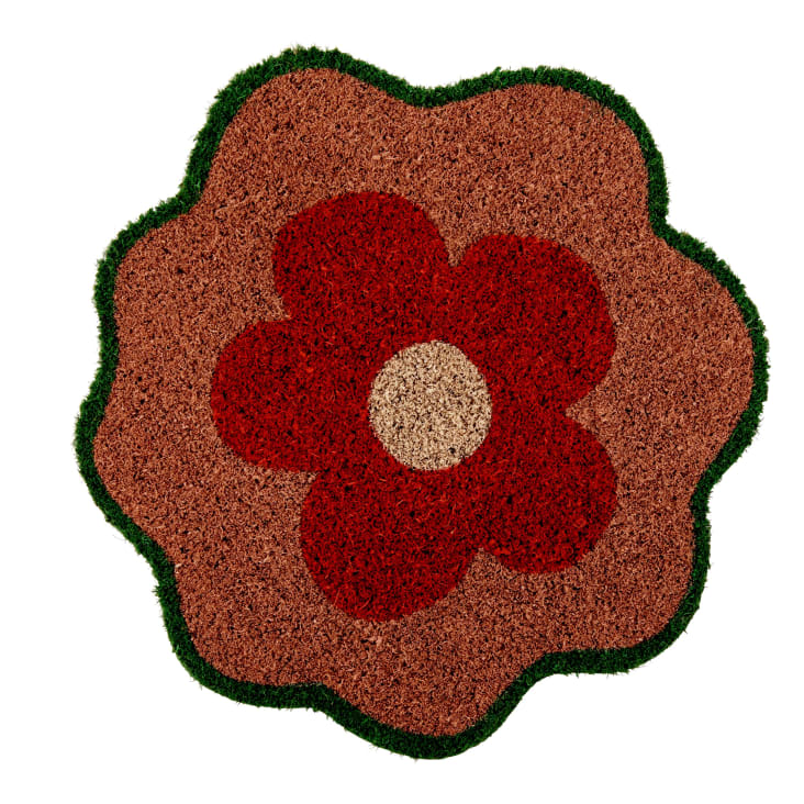 Felpudo en forma de flor en fibra de coco rosa, rojo y verde, 42x41 cm Camelia | Maisons du Monde