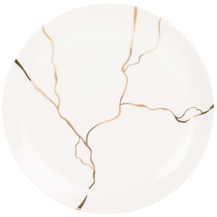 Flacher Teller aus Keramik, weiß und goldfarben Kintsugi | Maisons du Monde