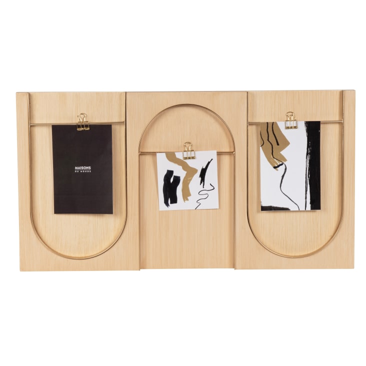 Fotolijst met 3 openingen, licht hout en goudkleurige clips, 56 x 30 cm ...