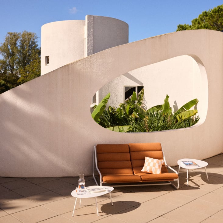 Garten-Sofa aus Stahl mit Bezug aus recyceltem Polyester, camel Ozanne ...