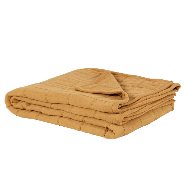 Gele okerkleurige gewassen katoenen plaid 170x130 Alister | Maisons du ...