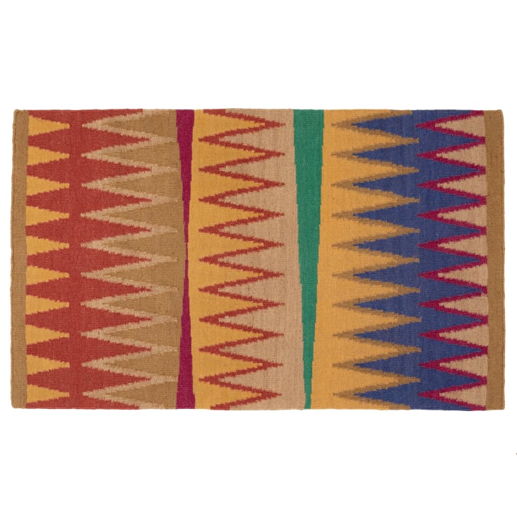 Geweven tapijt van wol en jute met veelkleurig patroon 90x150 Apolta ...