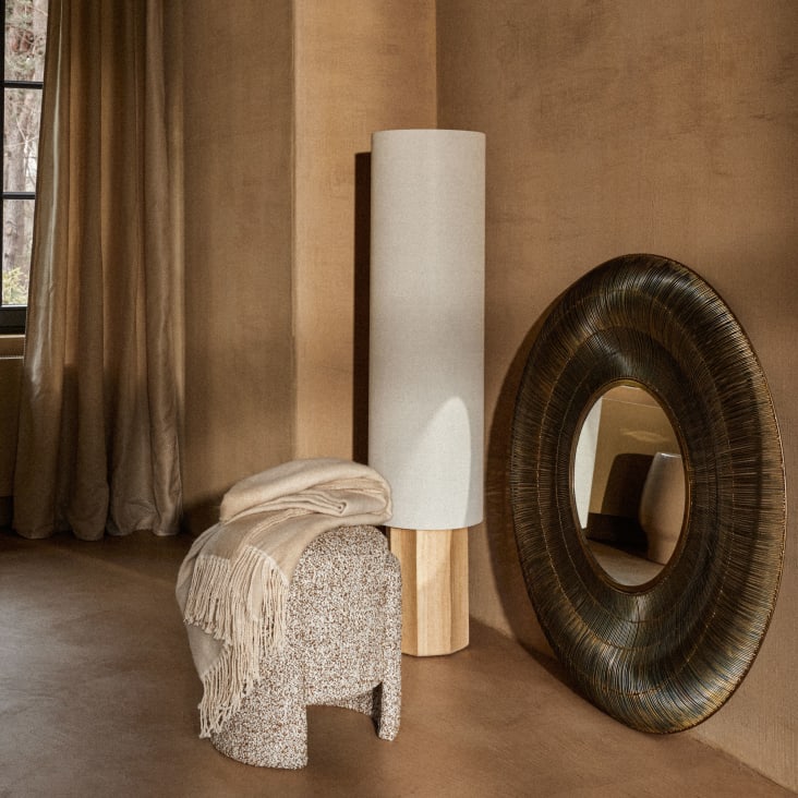 GLENC vloerlamp met beige lampenkap en achtkantige houten voet Glenc ...