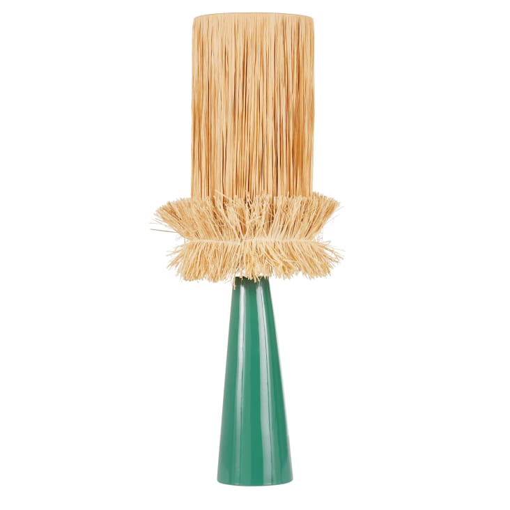 Groene keramische lamp met een lampenkap van raffia. Panagia | Maisons ...