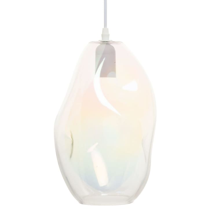 Hängelampe aus abstrakt geformten Glas mit holografischem Effekt, H30cm ...
