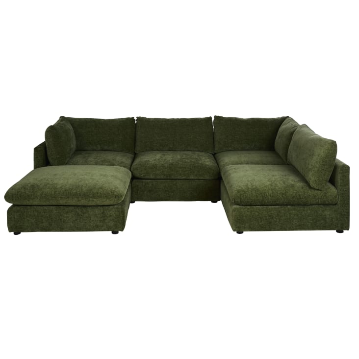 Hoekbank 5/6 personen in groene chenille stof Sunset | Maisons du Monde