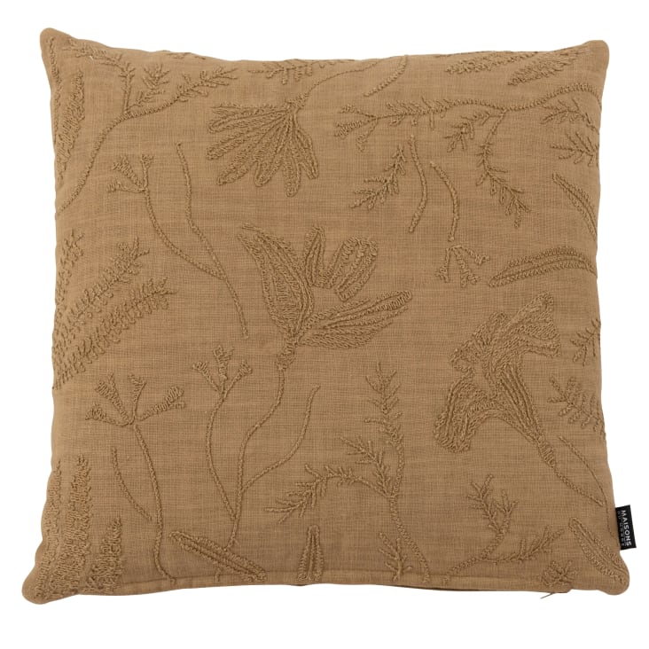 Housse de coussin en coton vert bronze motif floral brodés 40x40 Tazir ...
