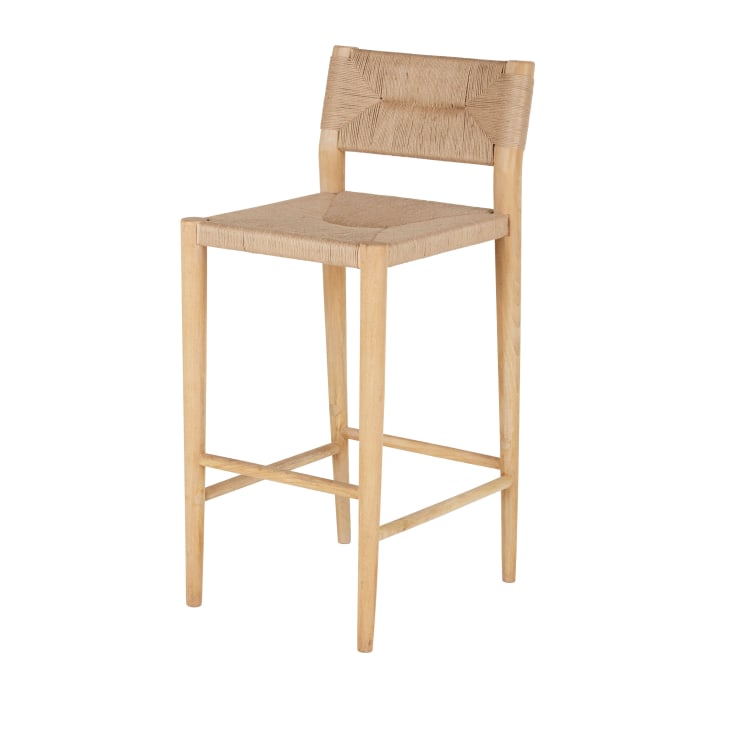 Houten barkruk van mangohout en sisal H76 Mazette | Maisons du Monde