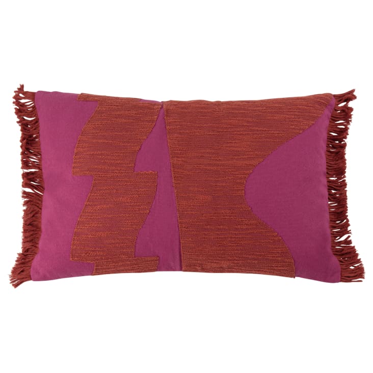 Katoenen kussen met geborduurd motief en tweekleurige franjes 60x40 ...