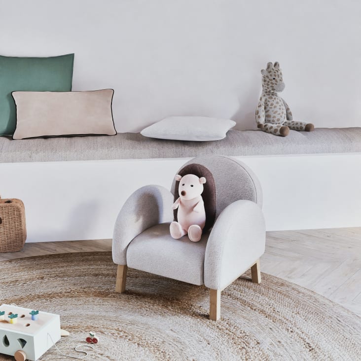 Kinderfauteuil van gerecycleerde crèmekleurige boucléstof Carly ...