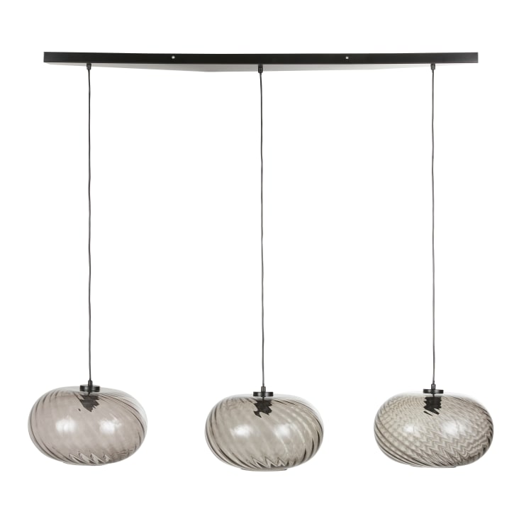 Lampada a sospensione con tre paralumi in vetro striato grigio fumé ...