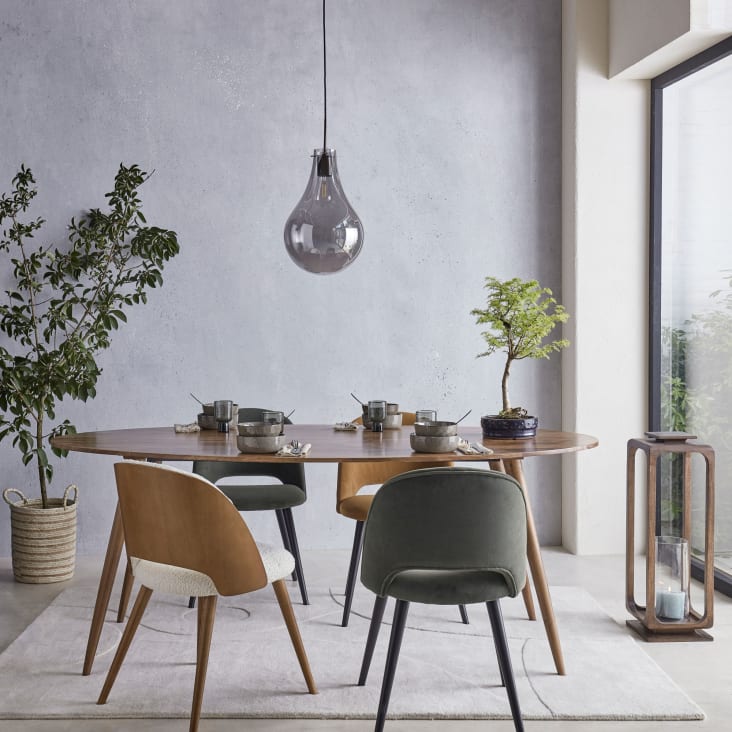 Lampada a sospensione in legno di rovere e vetro fumé | Maisons du Monde