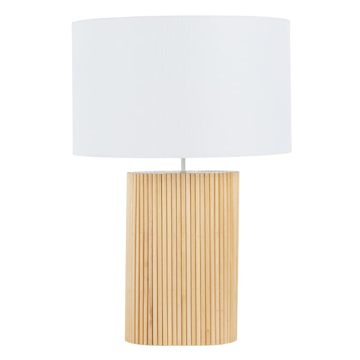 Lampada da tavolo in legno di hevea striato beige e bianco Ysandre ...