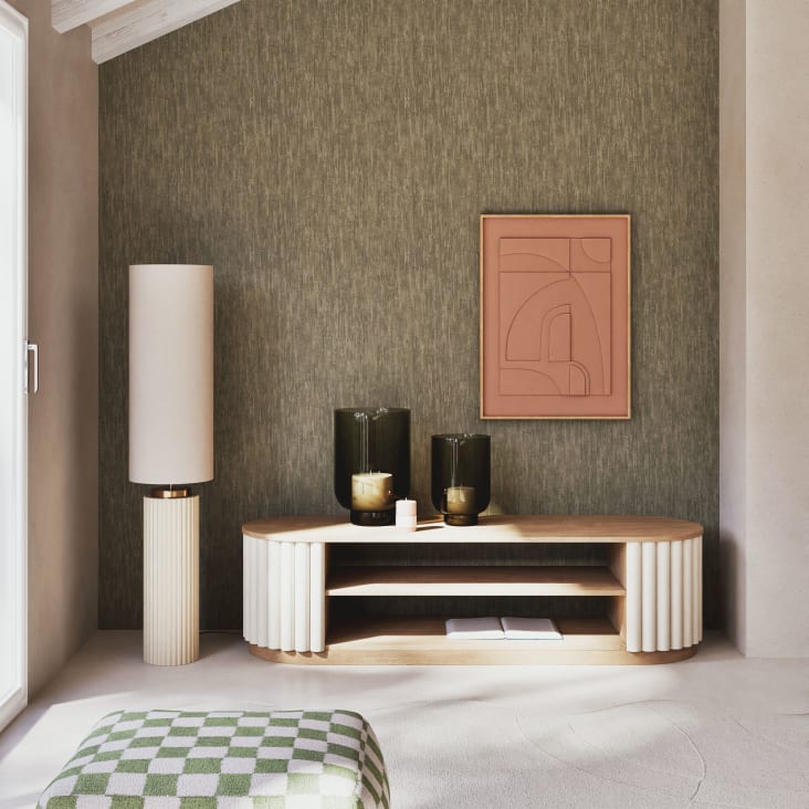 Lampada da terra in ceramica striata e metallo dorato con paralume in ...