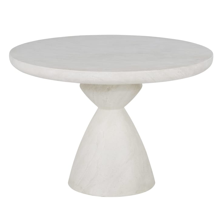 Mesa redonda de exterior de travertino efecto hormigón y metal blanco ... Mesa redonda de exterior de travertino efecto hormigón y metal blanco ...