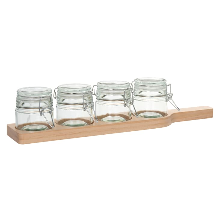 Mini glazen potten (x4) plank van dennenhout | Maisons du Monde