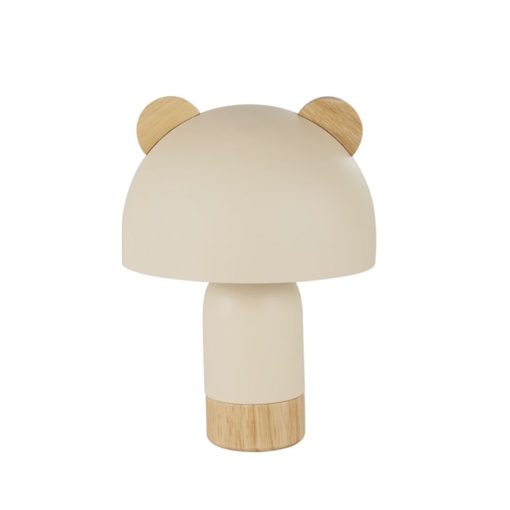 Mini-Tischlampe aus beige Metall mit Öhrchen aus Kautschukholz Lea ...
