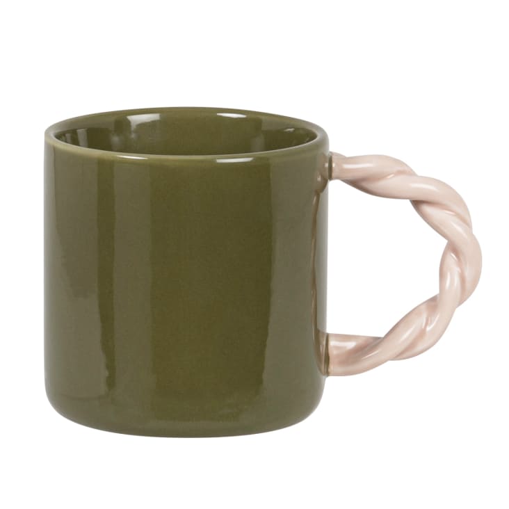 Mug en grès vert anse torsadée rose BRAID | Maisons du Monde