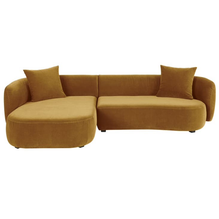 Okerkleurige fluwelen hoekzetel met linkse armleuning en 4/5 ...