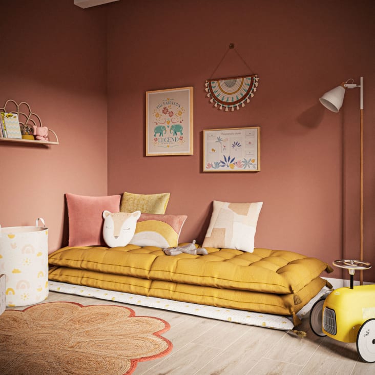 Okerkleurige Hoes Voor Vloermatras Van Biokatoengaas 90 X 190 Cm