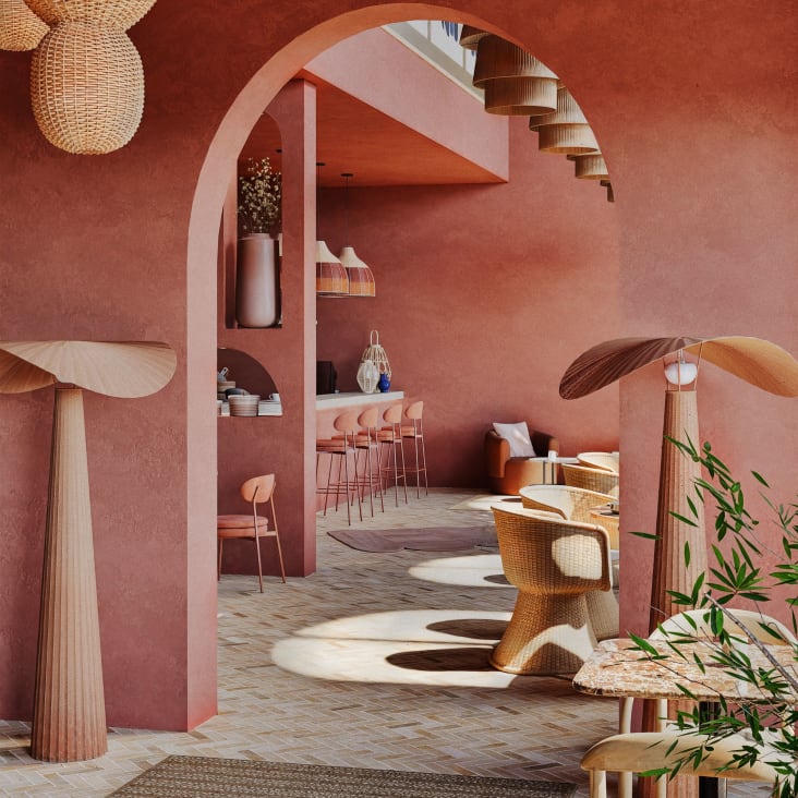 Outdoor-Stehlampe aus Rattan, braun H145cm Leni | Maisons du Monde