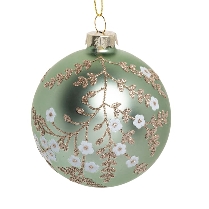 Pallina di Natale in vetro con motivo fogliame verde e oro Soft ...