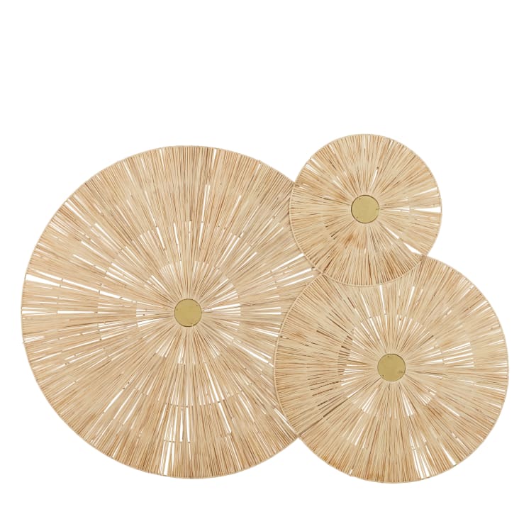 Paneles decorativos circulares de rafia y metal dorado de 145x105 ...