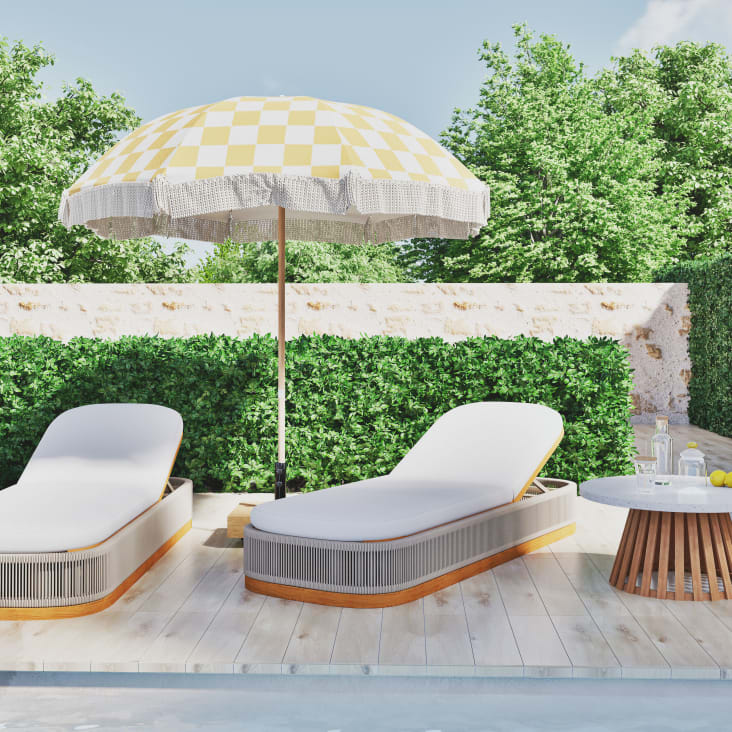 Parasol 2x2m en aluminium imitation bois et toile en polyester recyclé ...