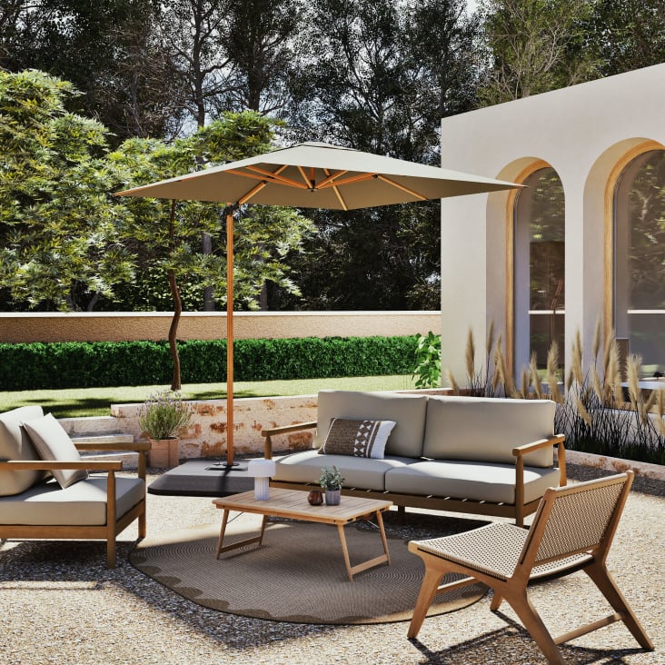 Parasol déporté 3x3m en aluminium imitation bois et toile vert kaki Aguadila | Maisons du Monde